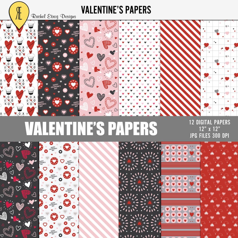 Valentine's Digital Paper Pack Printable Love Digital - Etsy
