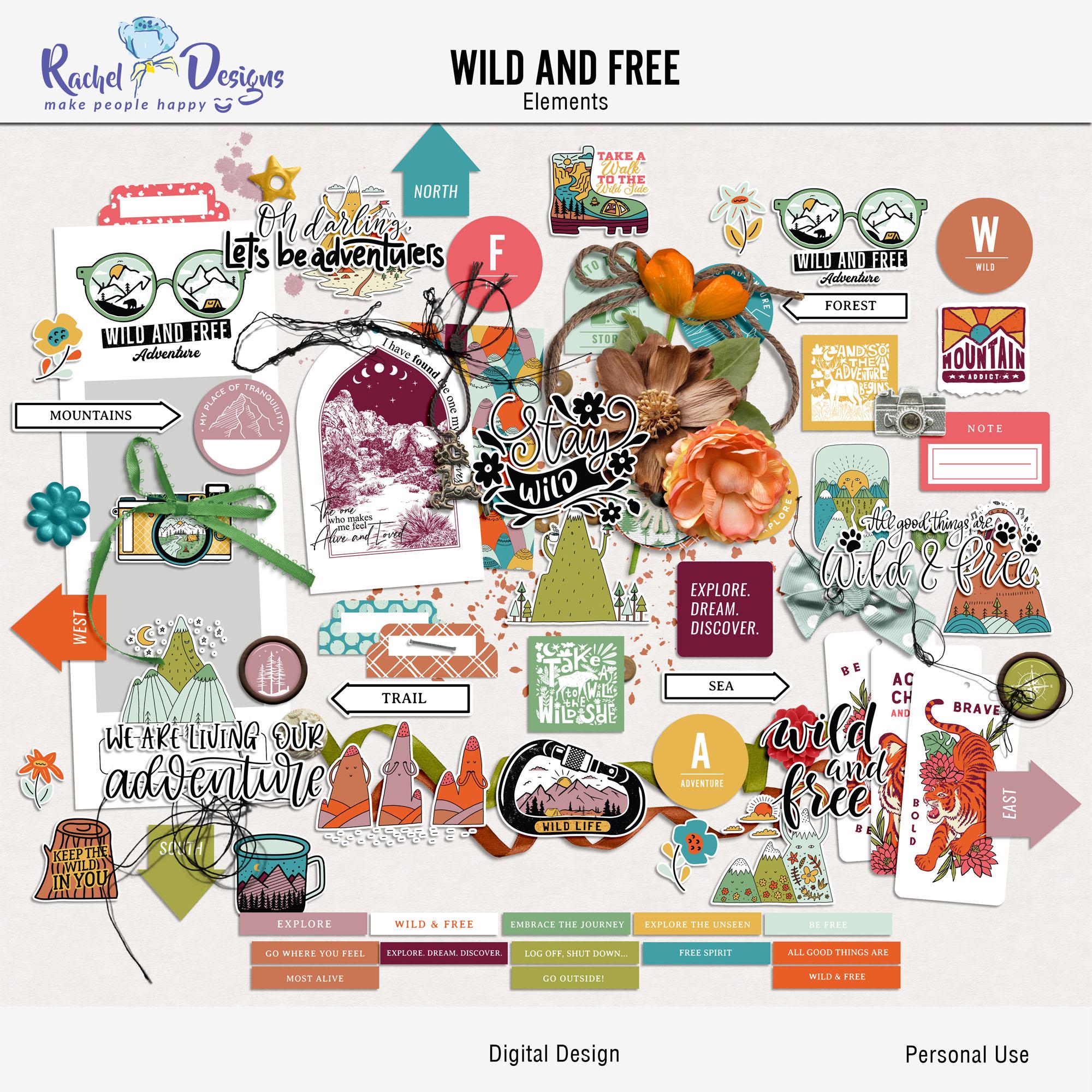 Wild and Free Digital Scrapbooking Kit, Boho Craft Papers, Travel Craft ...
