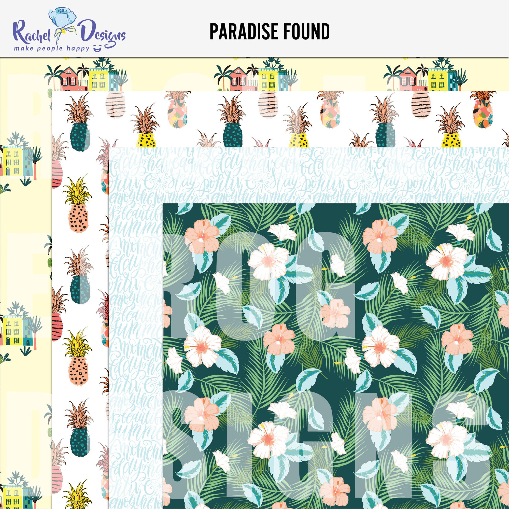 Paradise Found Digital Scrapbook Kit, Digital Summer Tropcal Papers ...