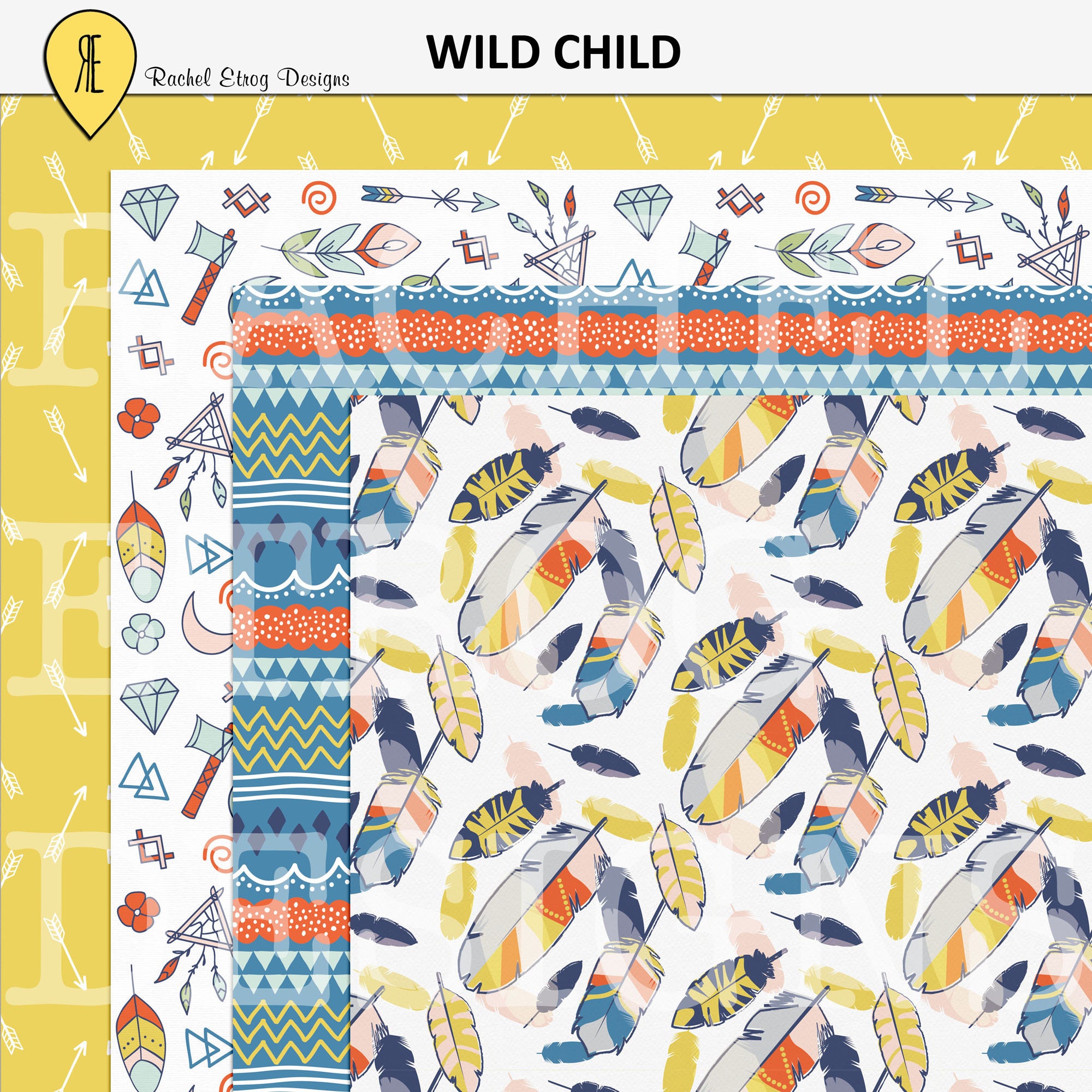 Wild Child Digital Scrapbooking Kit, Boho Wrapping Papers, Wild Child ...