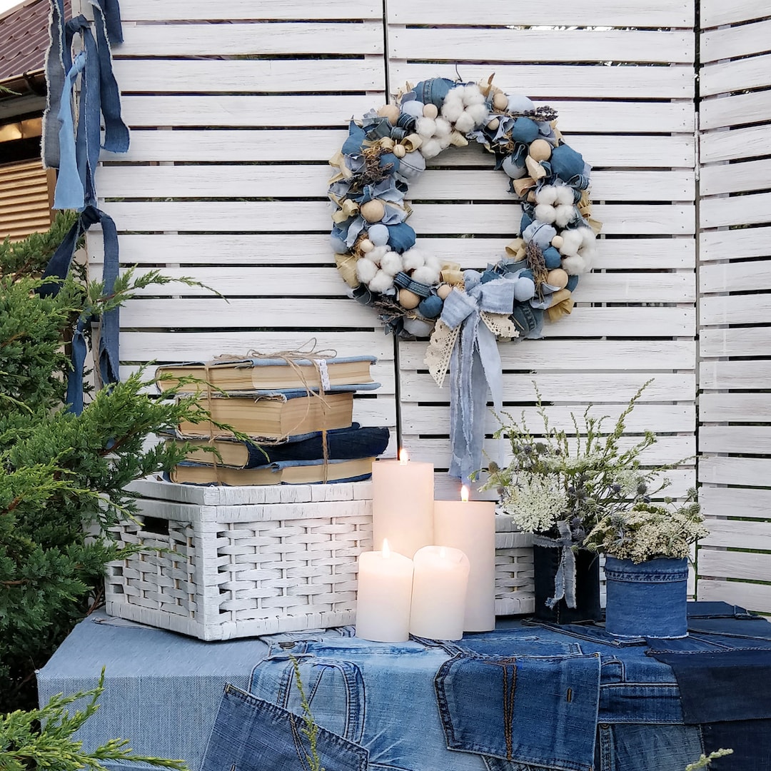 Denim Wreath Denim Party Decor - Etsy