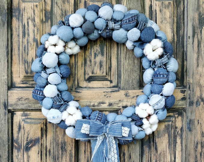 Jean Pocket Angel Ornie Country Farm House Denim Wood Burlap ...