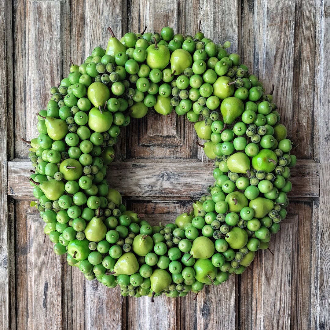 Summer Wreath of Green Apples and Pears, Colorful Door Decor, Wreath in ...