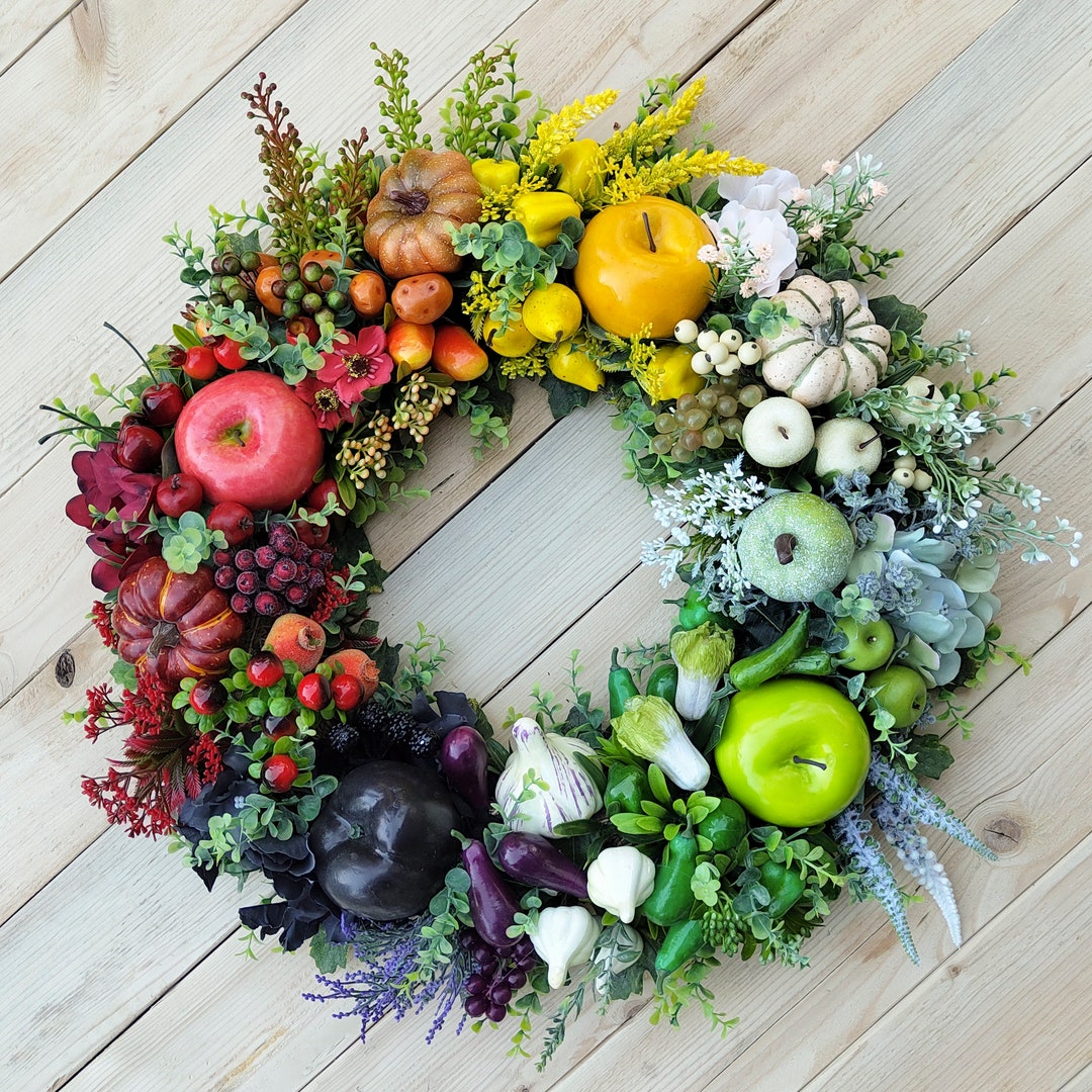Fruit and Vegetable Wreath, Vegan Decor, Summer Colorful Door Decor ...