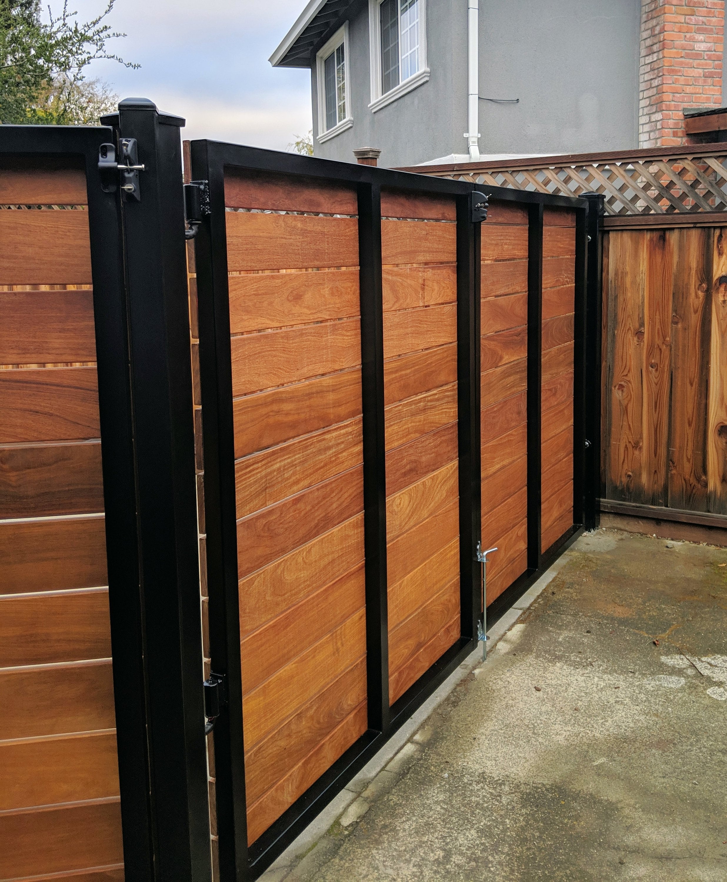 Wooden Driveway Gate Kit | Wrought Iron, Horizontal Ironwood ...