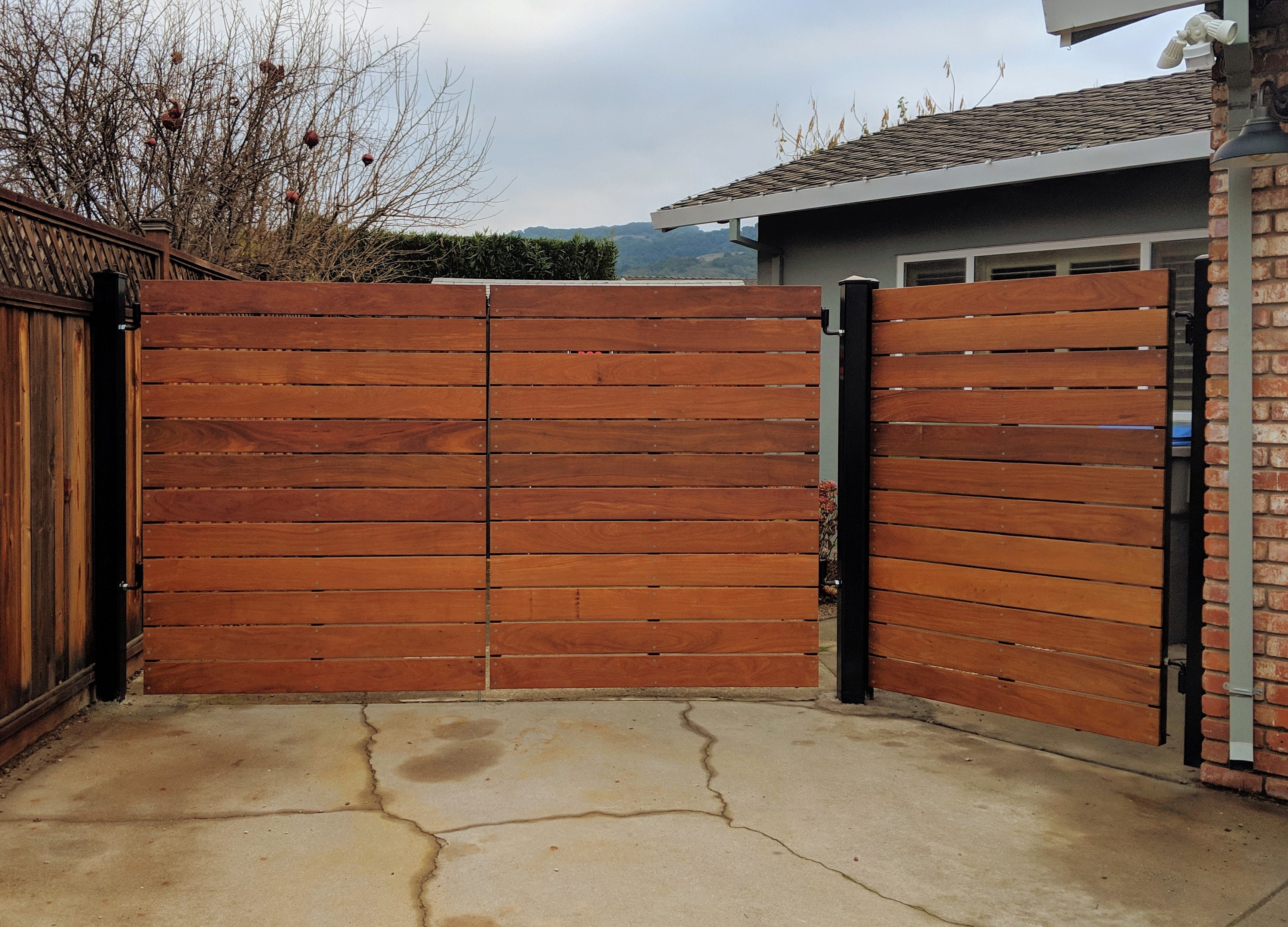 Wooden Driveway Gate Kit | Wrought Iron, Horizontal Ironwood ...