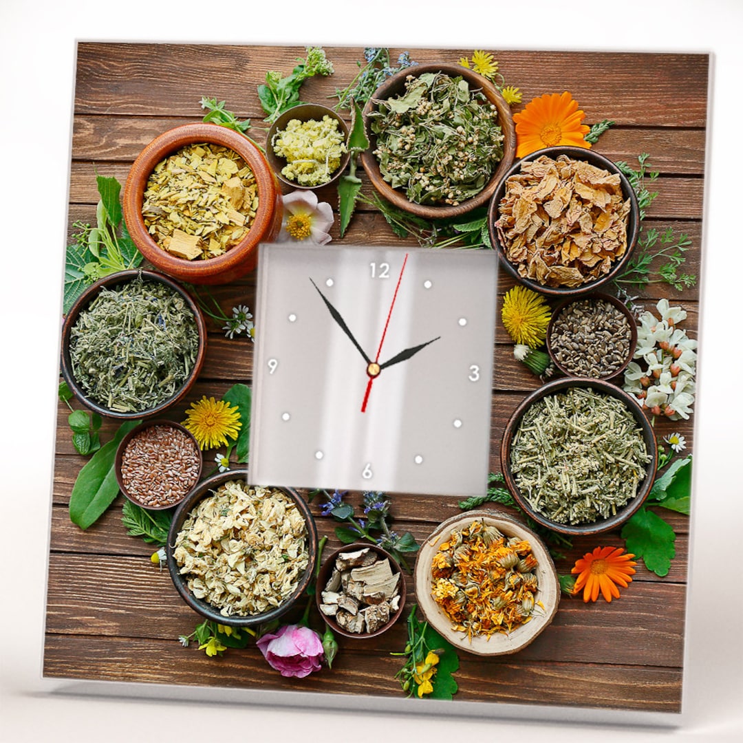 Spices Herbs Flower Wall Clock Framed Mirror Kitchen Food Art Print ...