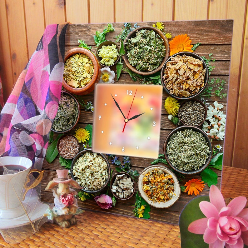 Spices Herbs Flower Wall Clock Framed Mirror Kitchen Food Art Print ...