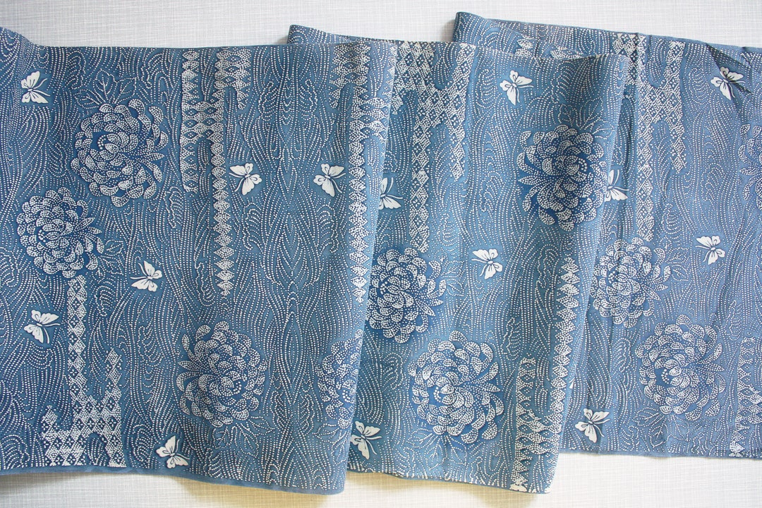 Japanese Vintage Cotton Kimono / Yukata Textile / Light Indigo / Dyeing ...