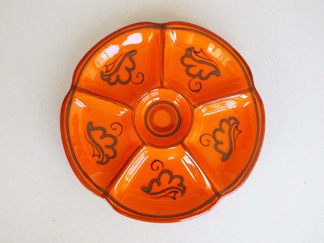 60's Dutch Vintage Flora Gouda Pottery Raclette / Divided Plate - Tokio ...