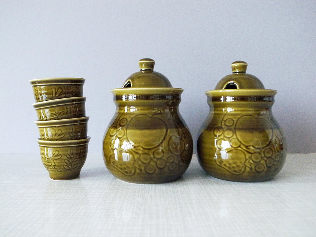 Vintage Pottery Jam Pot and Egg Cups | Decor 'landhuis' Royal ...