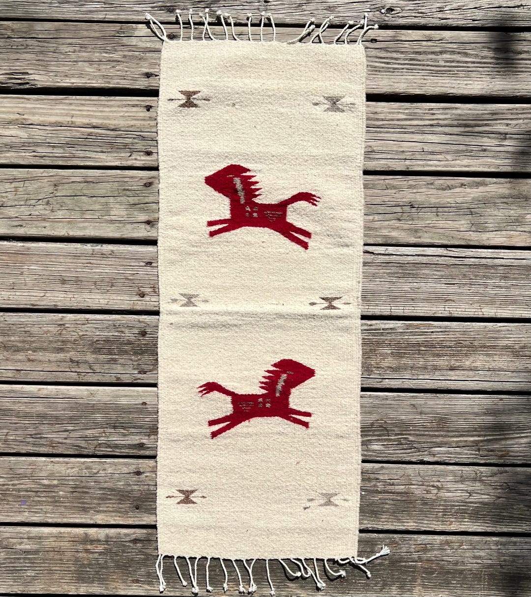 Zapotec Southwest Spirit Pony Wool Table Runner / Tapestry / Mini Rug ...