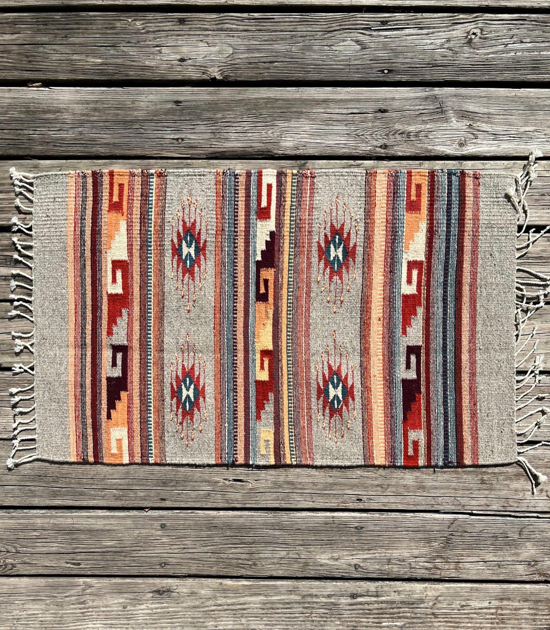 Zapotec Southwest Wool Rug Measuring 42 X 22 Inches Handwoven in Oaxaca ...