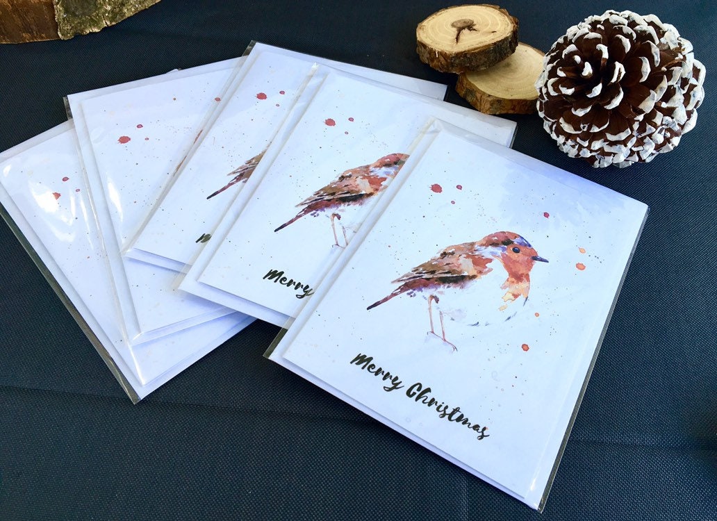 Watercolour Robin Christmas Cards- Pack of 6 or Individual Cards - Etsy