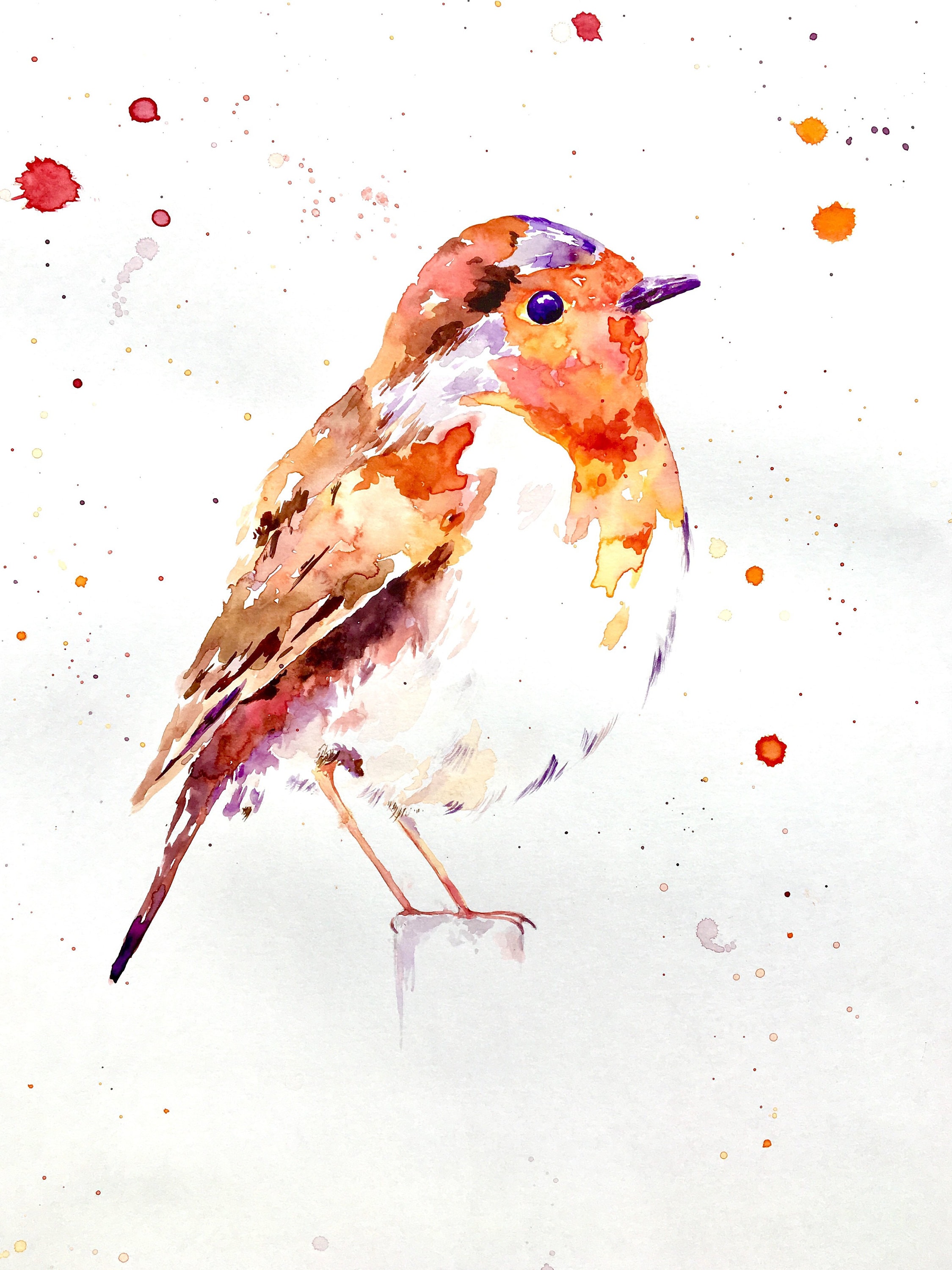 Robin Watercolour Art Print-colourful, Robin Painting, Living Room ...