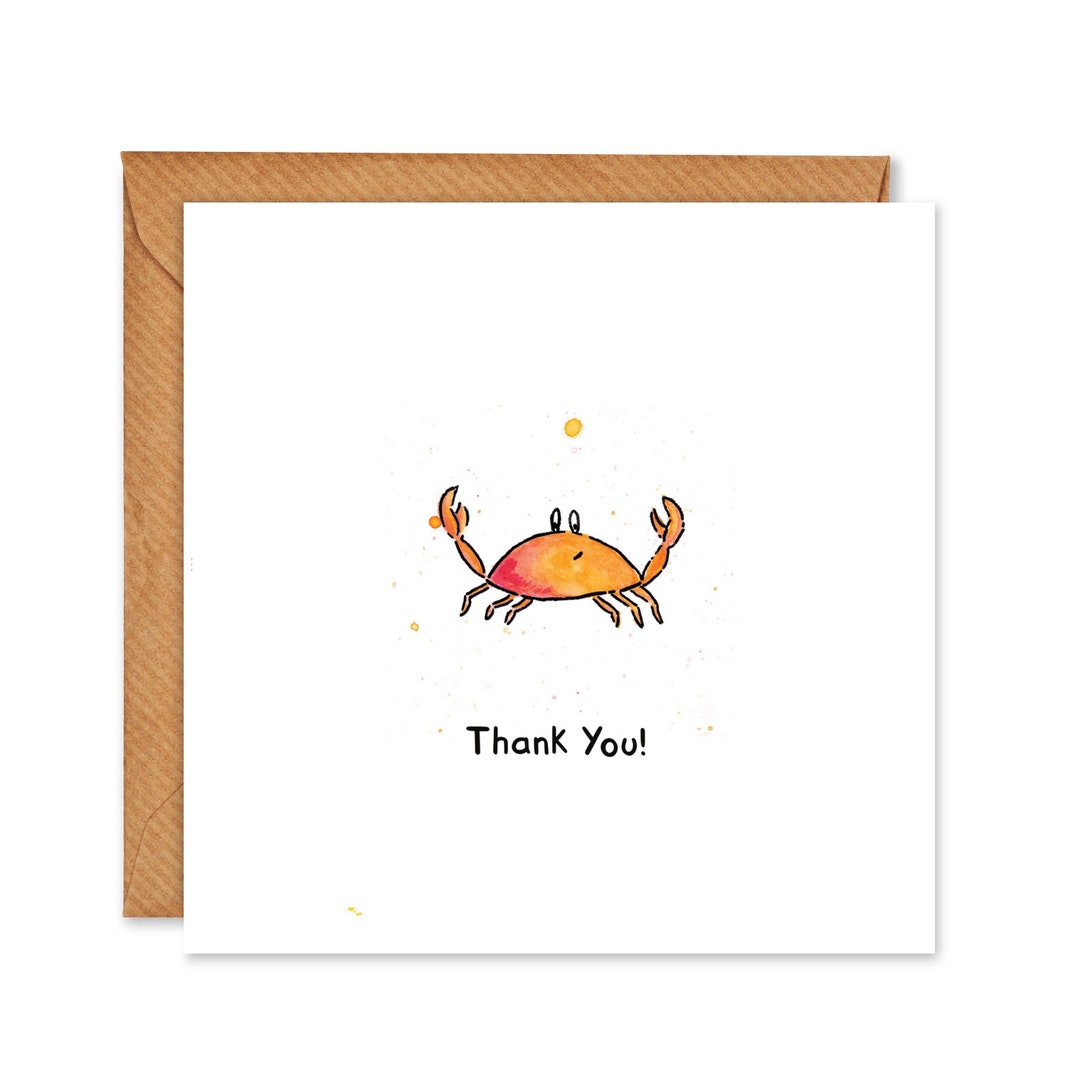 Cute Watercolour Happy Crab Thank You Cards- Pack of 6 or Individual ...