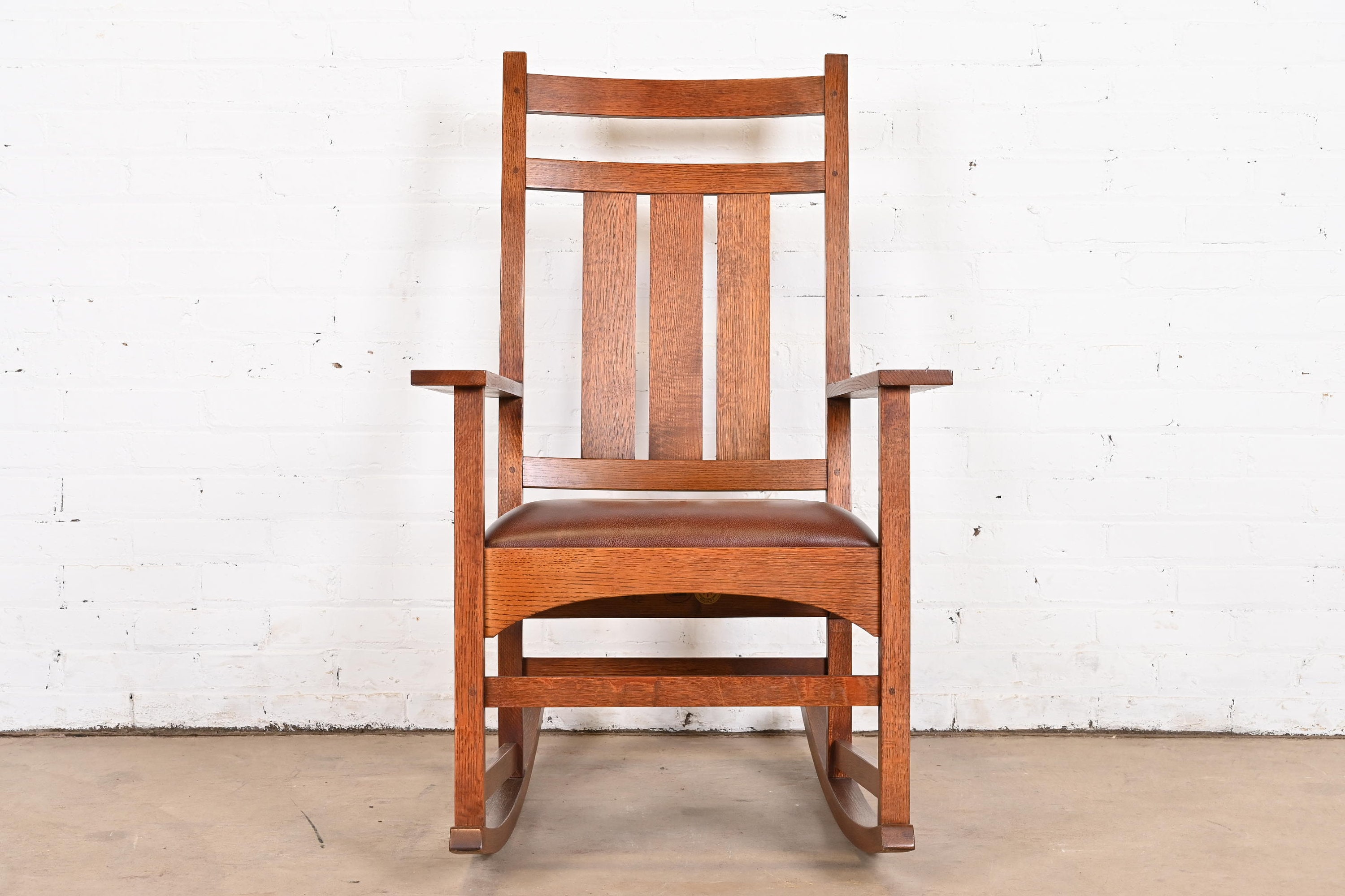 Stickley Harvey Ellis Collection Arts & Crafts Oak and Leather Rocking ...