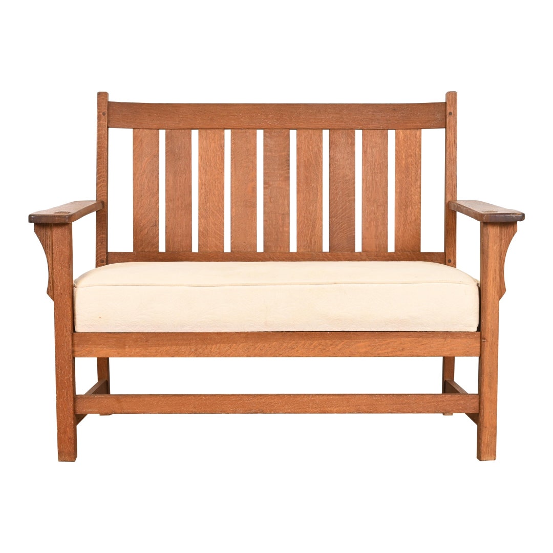 Gustav Stickley Style Mission Oak Arts & Crafts Open Arm Settee or ...