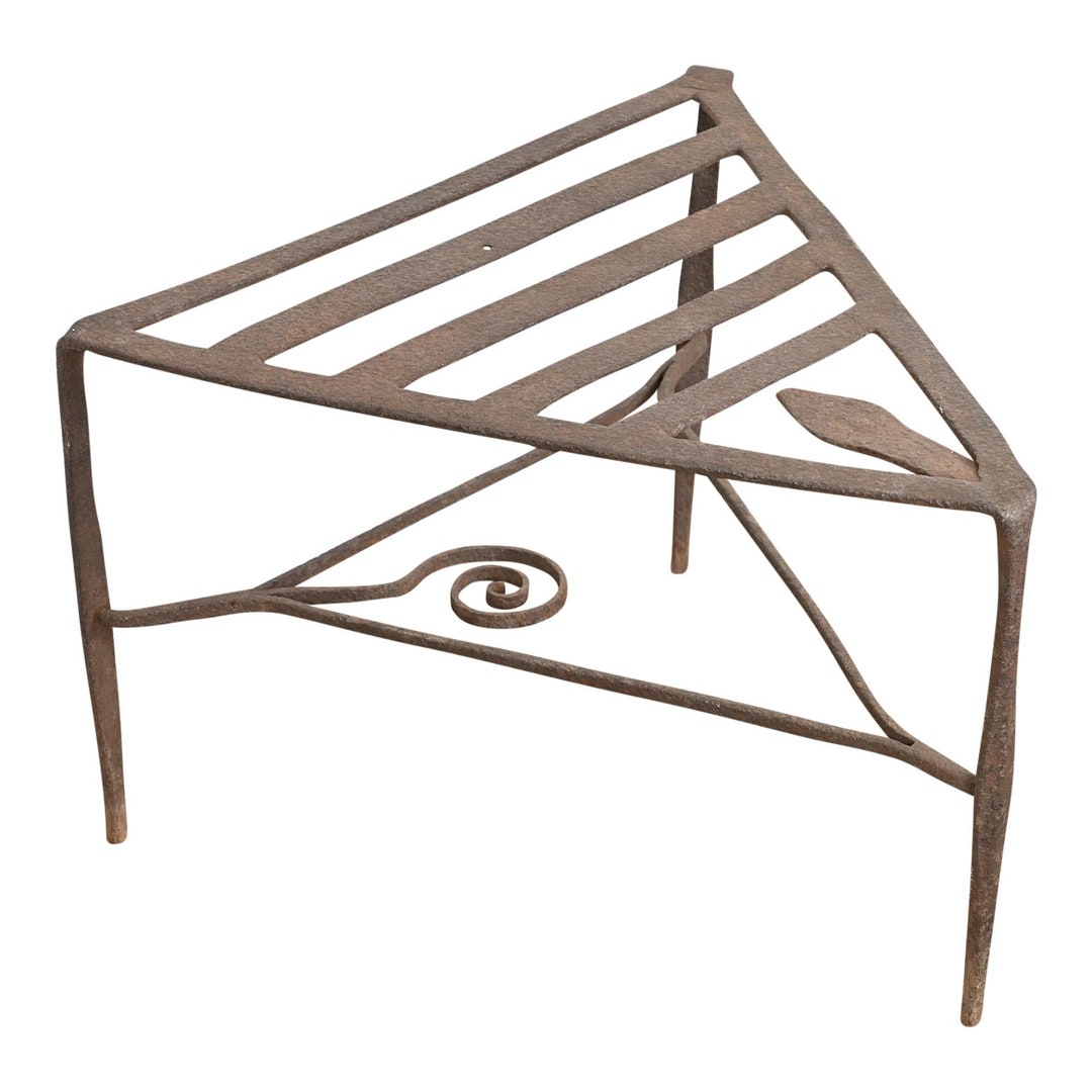 Giacometti Style Hammered Wrought Iron Triangular Plant Stand or Side ...