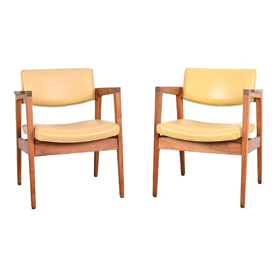 Jens Risom Style Mid century Modern Solid Walnut Lounge Chairs by Gunlocke Pair Etsy Canada