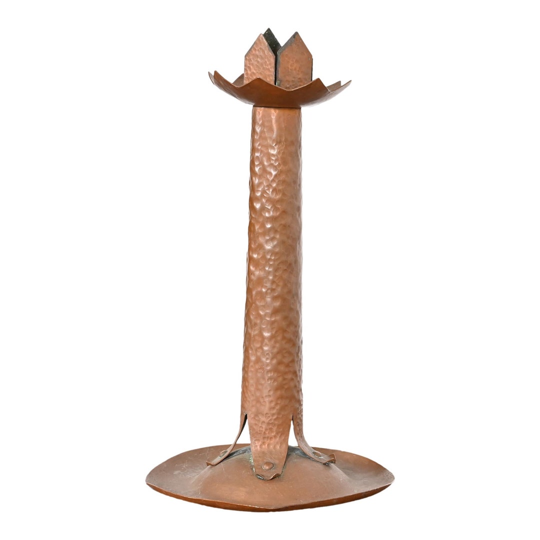 Antique Stickley Style Arts & Crafts Hammered Copper Candlestick, Circa ...