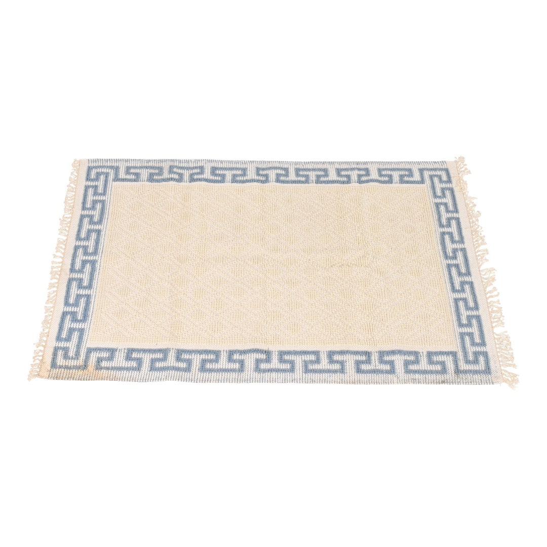 Vintage Handmade Cream and Light Blue Greek Key Border Rug - Etsy