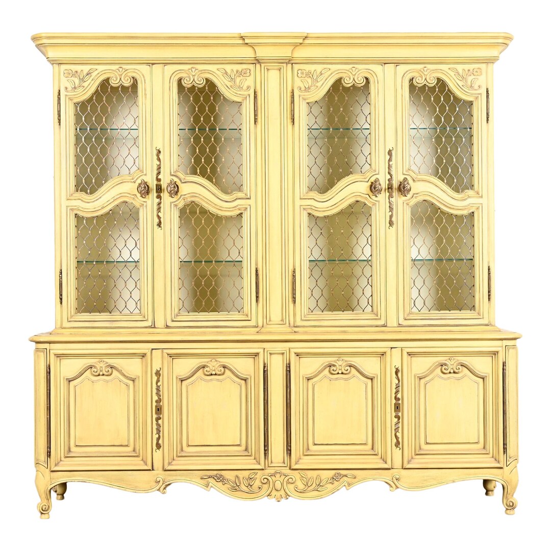 Karges French Provincial Louis XV Cream Lacquered Breakfront Bookcase ...