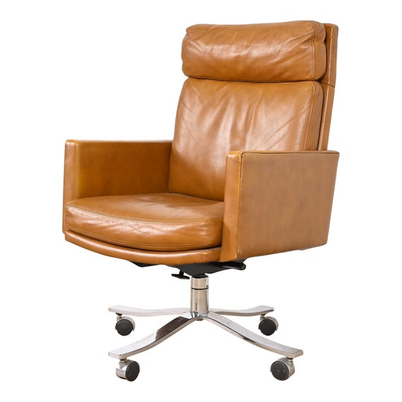 Stow Davis Mid century Modern Leather Executive Swivel Desk Chair Circa 1960s Etsy