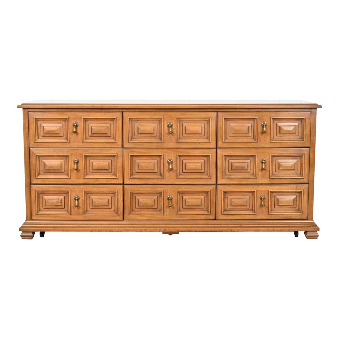 Drexel Spanish Colonial Carved Walnut Triple Dresser or Credenza, 1960s ...