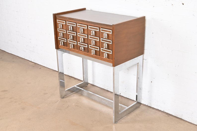 Mid-century Modern Walnut and Chrome 15-drawer Library Card Catalog - Etsy