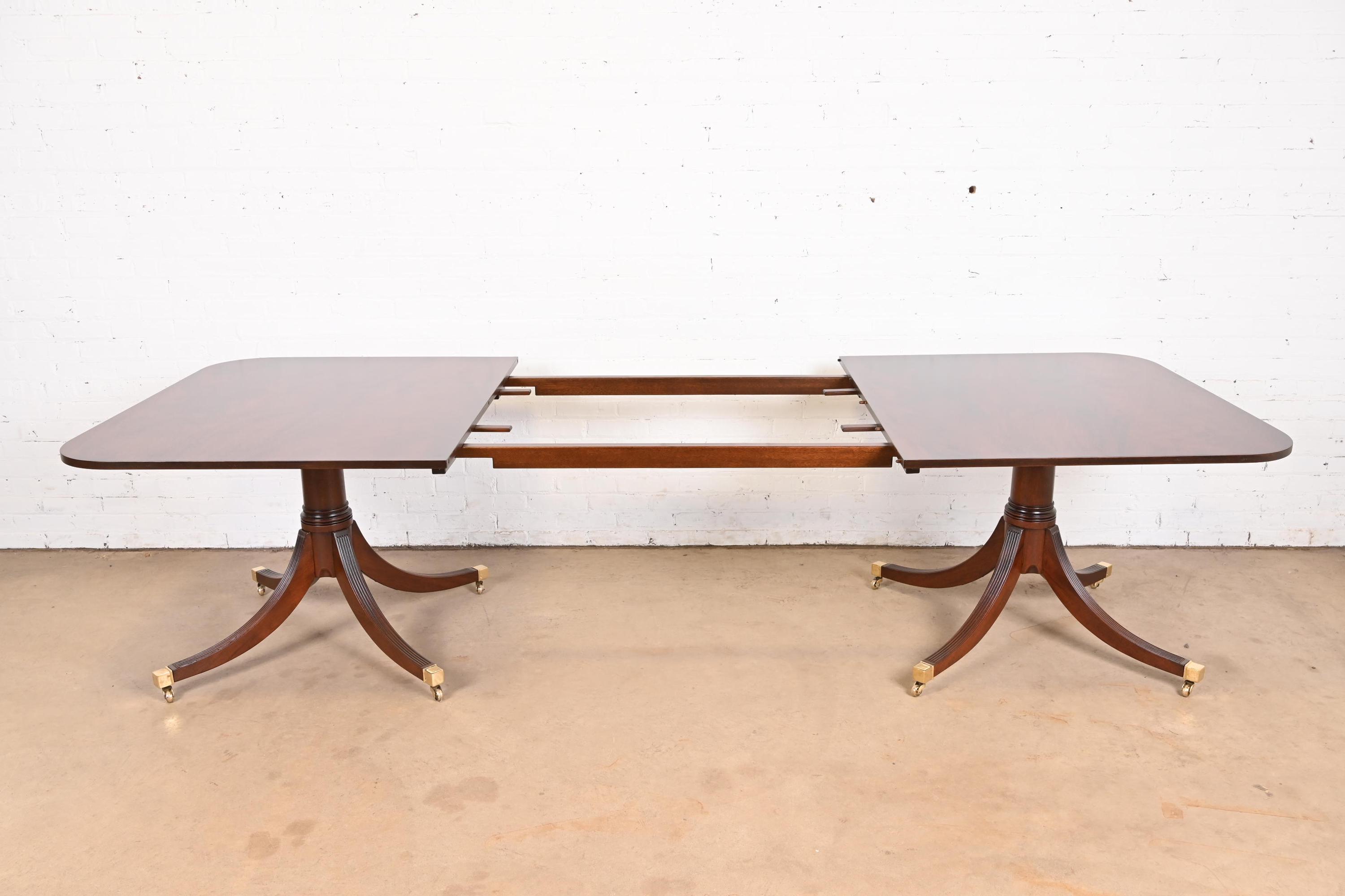 Baker Furniture Style Georgian Flame Mahogany Double Pedestal Extension ...