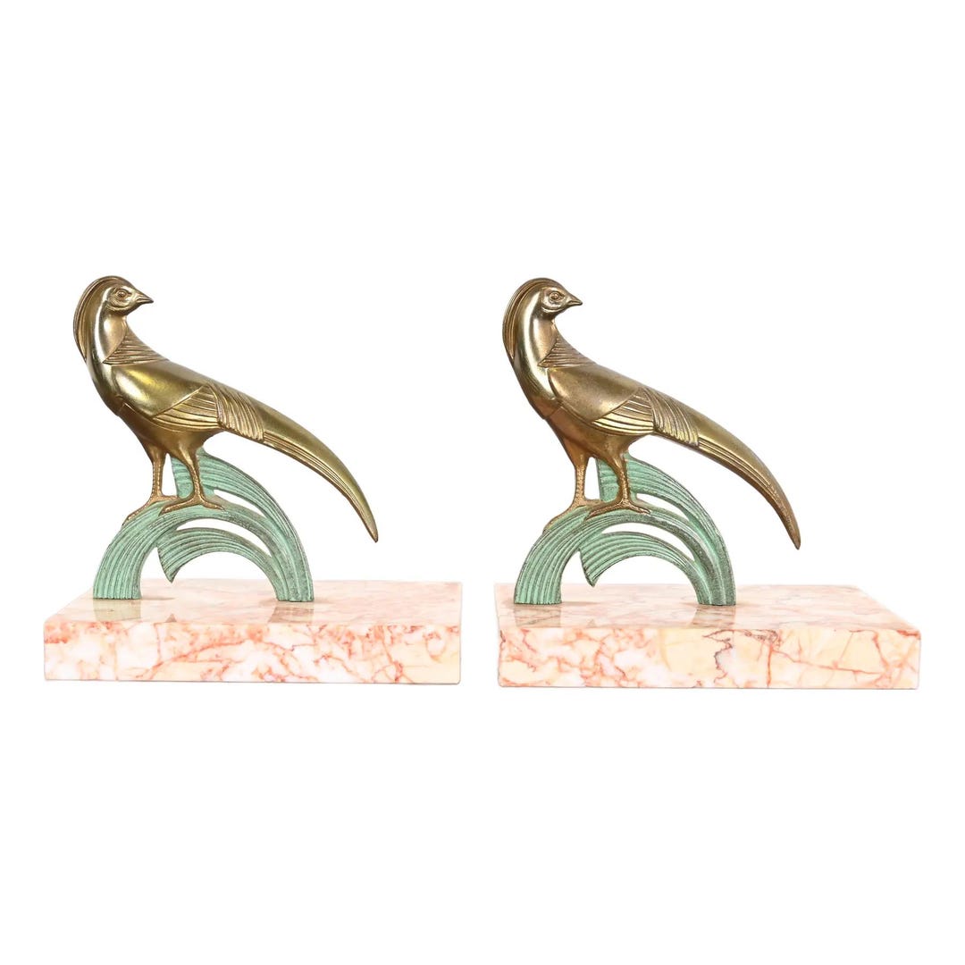 Art Deco Bronze and Marble Pheasant Bookends, Pair - Etsy