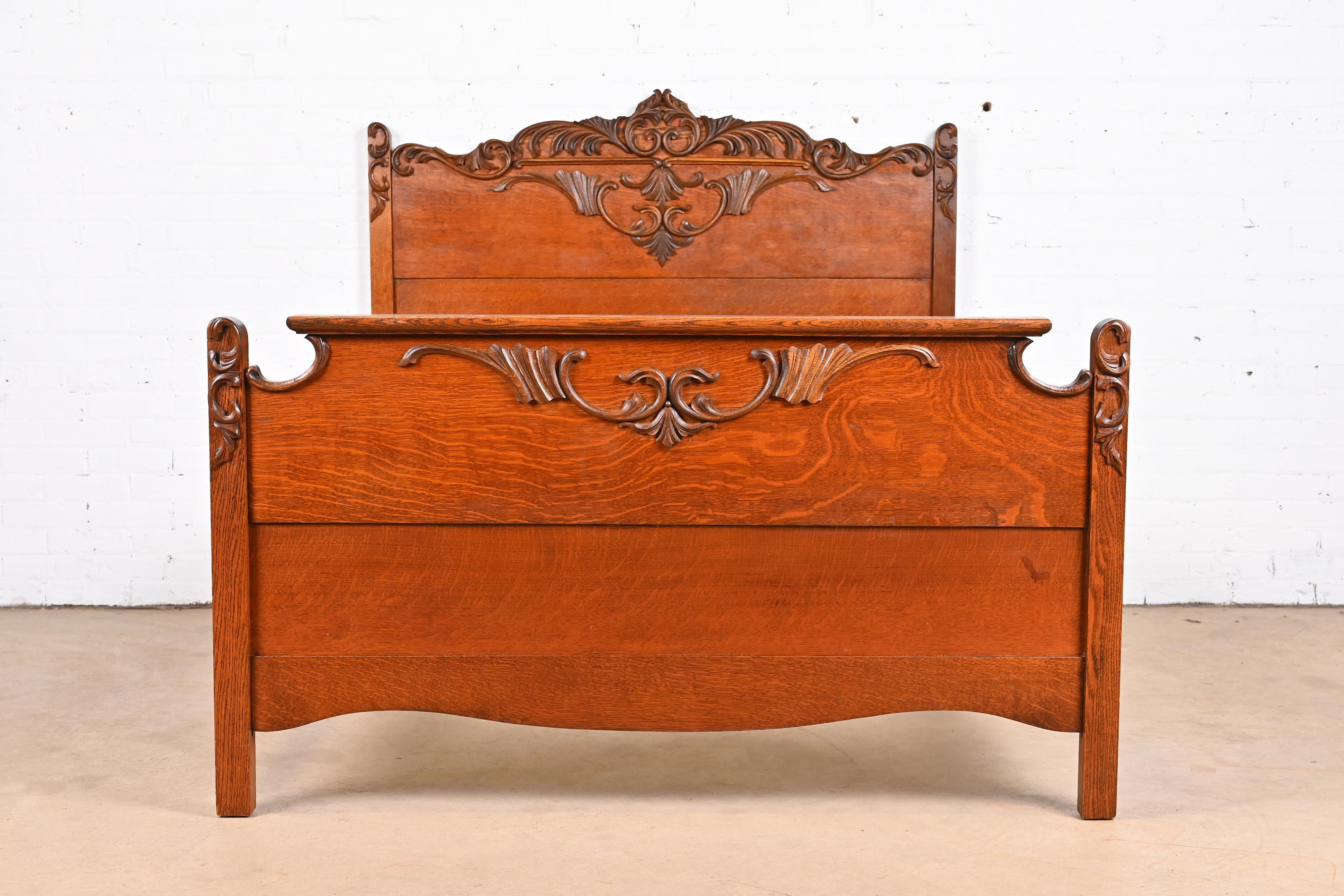 Antique Victorian Carved Oak Full Size Bed, Circa 1890s - Etsy