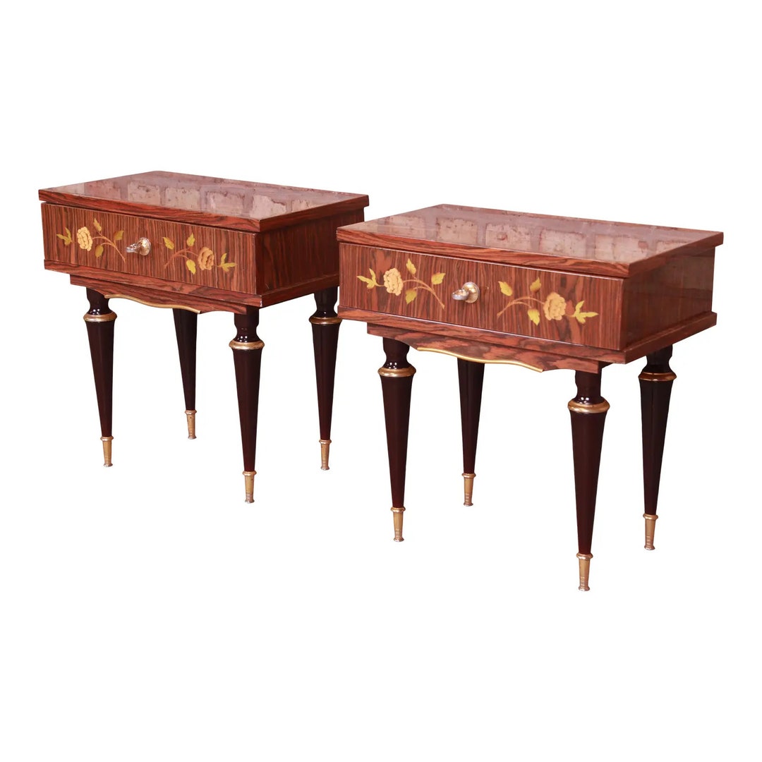 French Art Deco Macassar Ebony Inlaid Marquetry Nightstands, Circa ... French Art Deco Macassar Ebony Inlaid Marquetry Nightstands, Circa ...