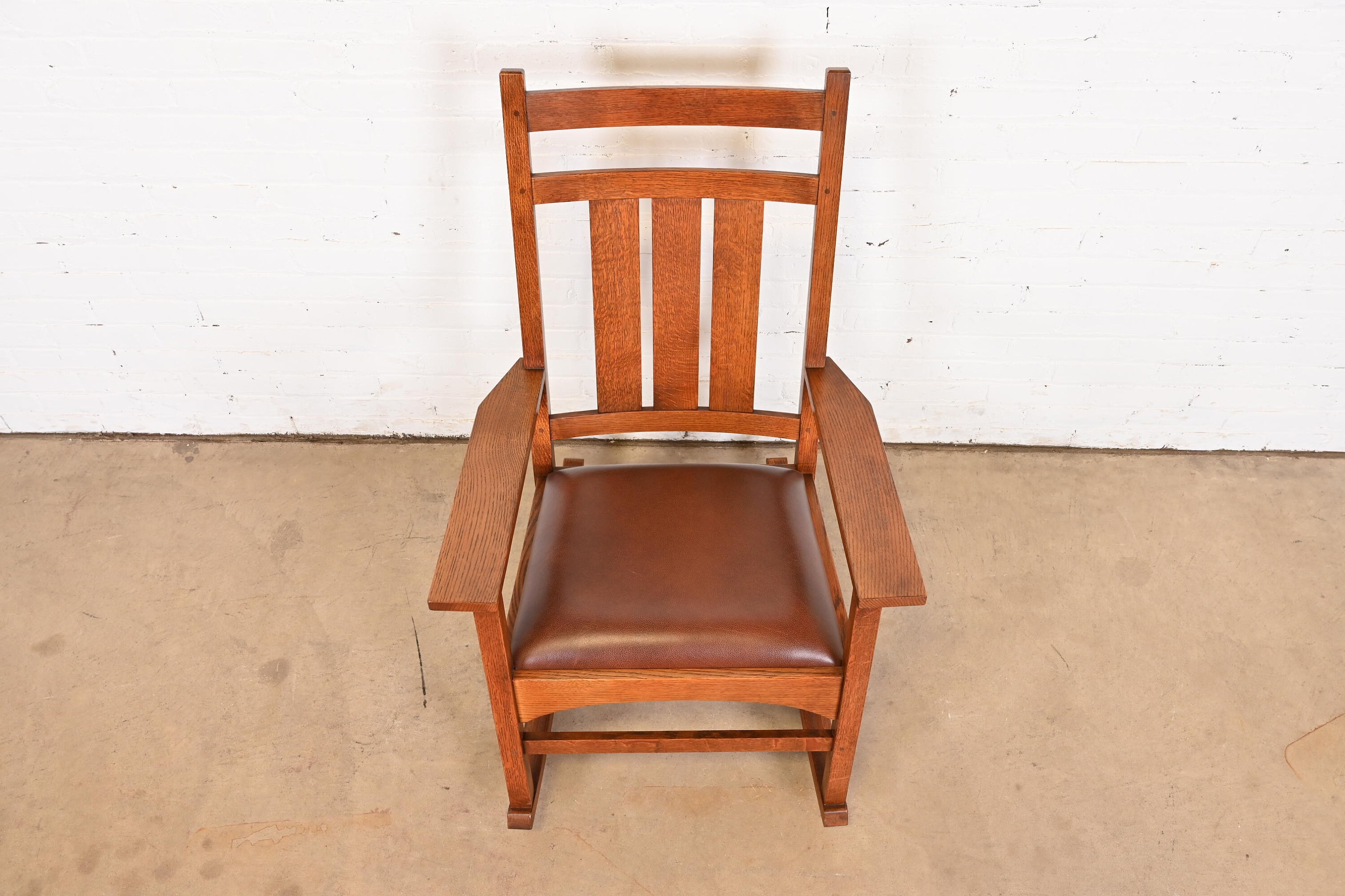 Stickley Harvey Ellis Collection Arts & Crafts Oak and Leather Rocking ...
