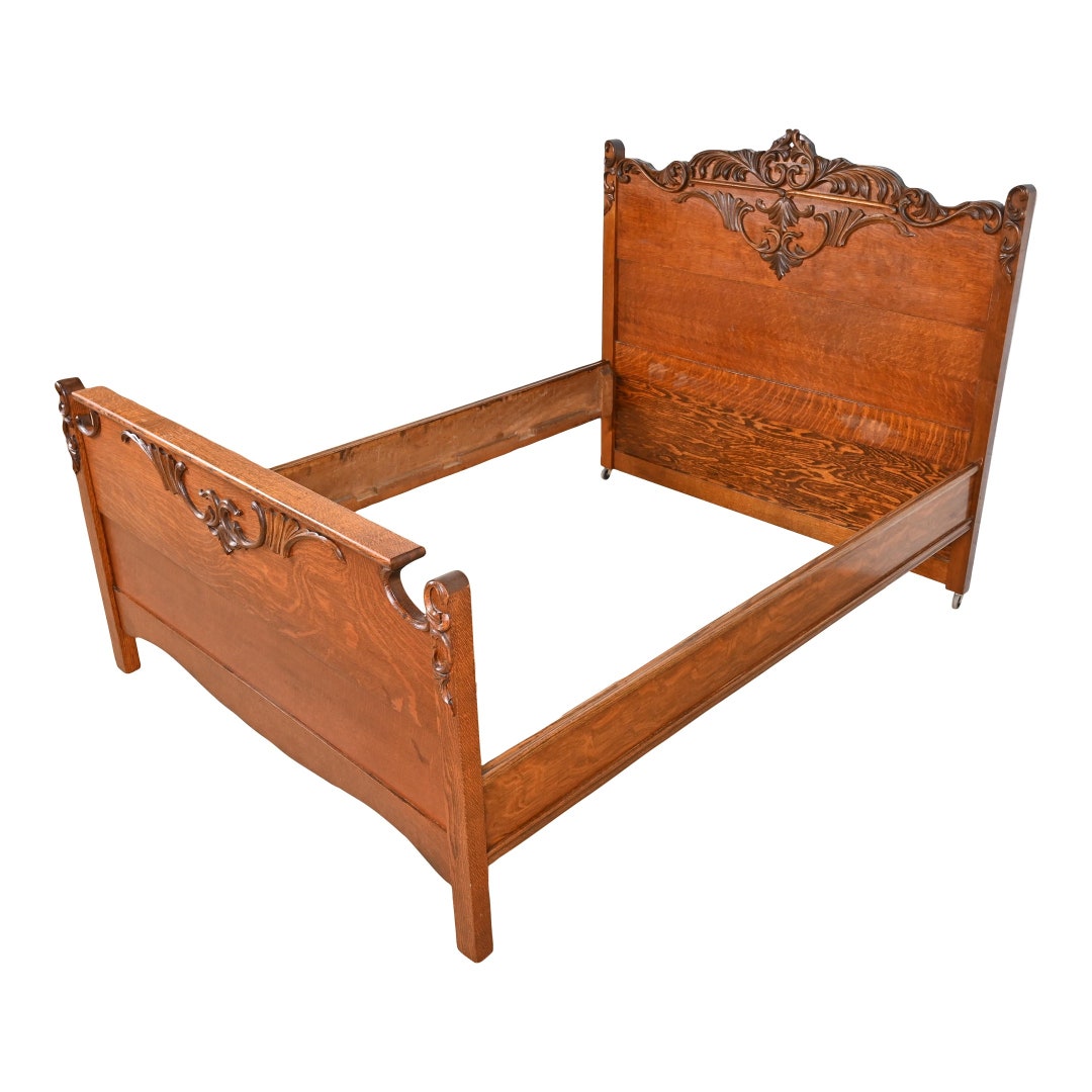 Antique Victorian Carved Oak Full Size Bed, Circa 1890s - Etsy