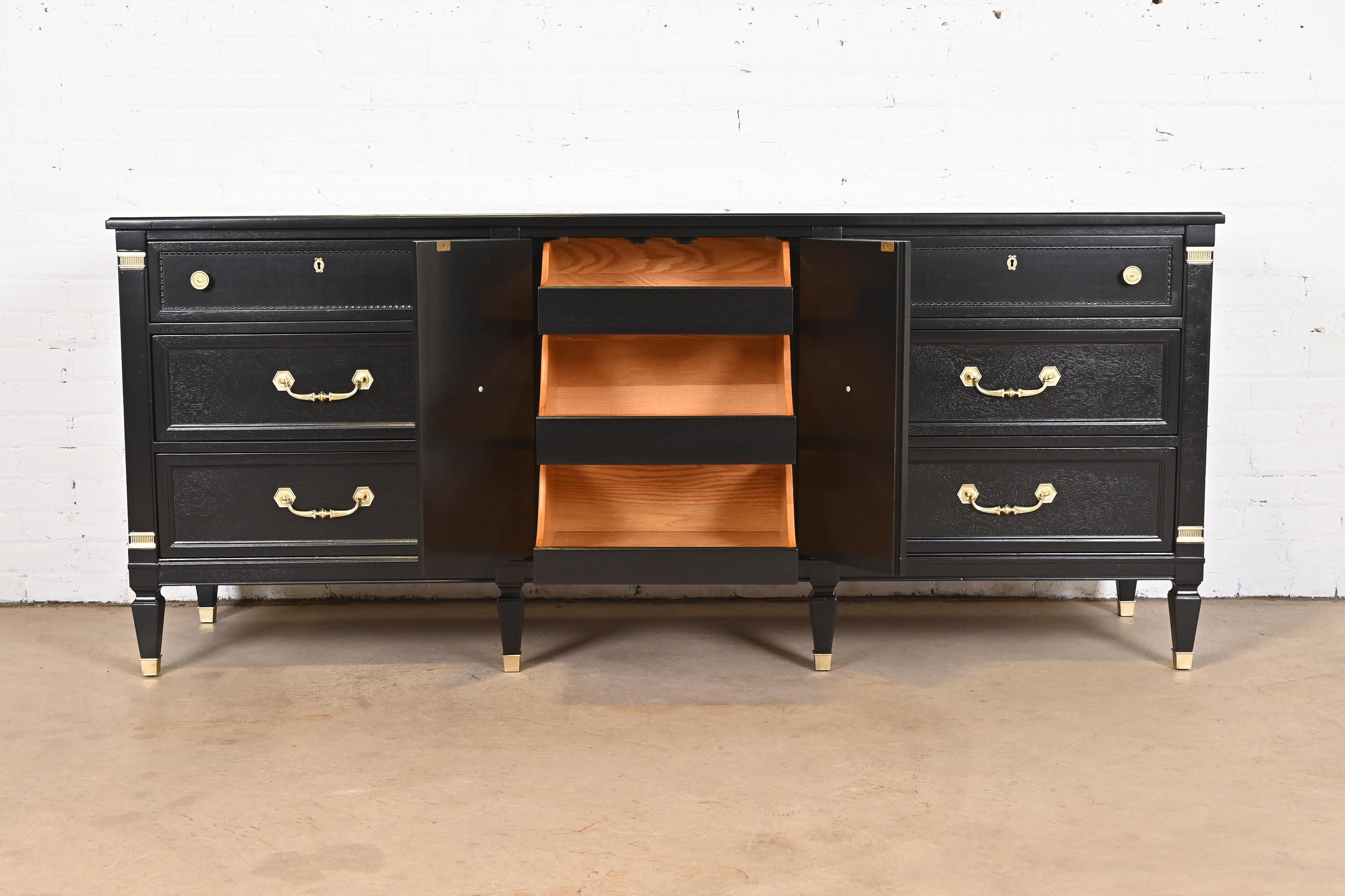 Heritage French Regency Louis XVI Black Lacquered Triple Dresser or ...
