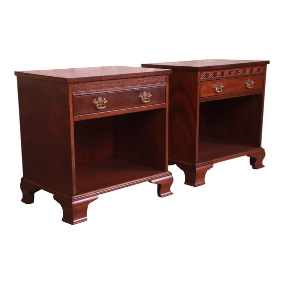 Baker Furniture Chippendale Carved Mahogany Nightstands Newly Refinished Etsy