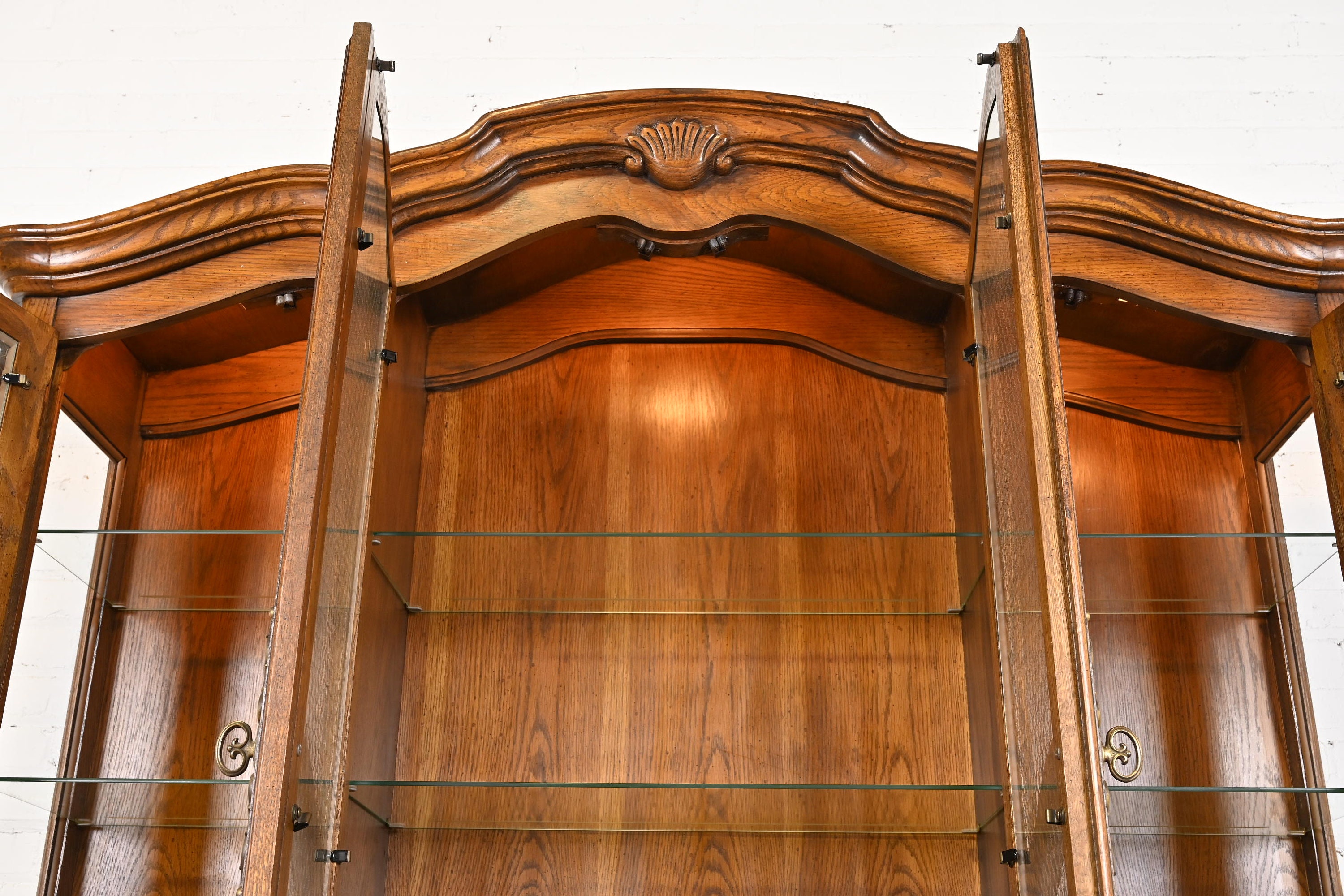 Drexel Heritage French Provincial Carved Oak Lighted Breakfront ...