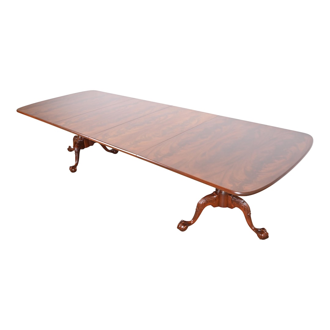 Henredon Georgian Flame Mahogany Double Pedestal Extension Dining Table ...
