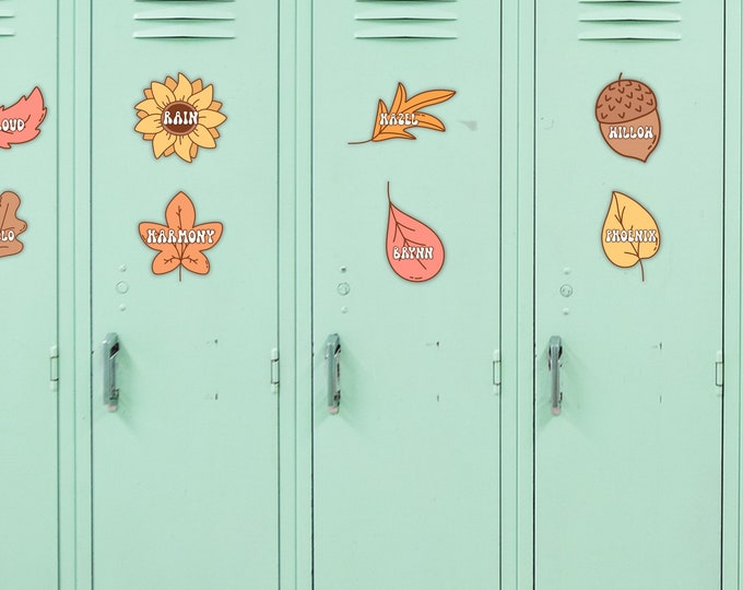 Editable Name Tags for School, Retro Fall Vibes, Autumn Leaves, Cubby ...