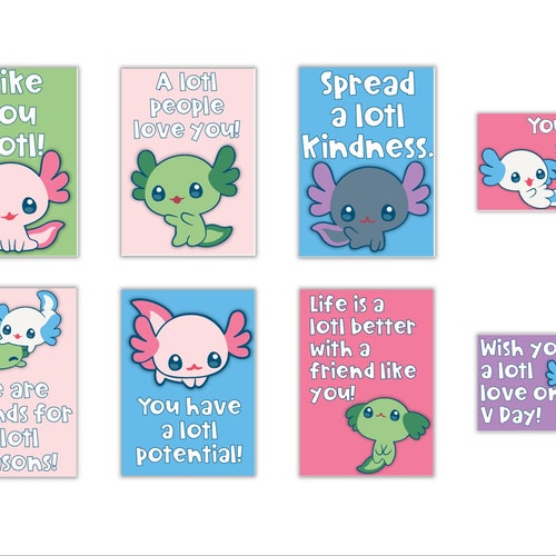 Printable Axolotl Valentine's Day Cards Valentine's - Etsy