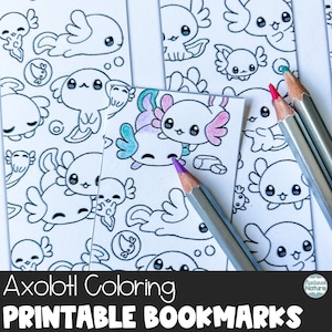 Axolotl Bookmarks for Kids, Coloring Bookmarks Valentine Day, Valentine ...