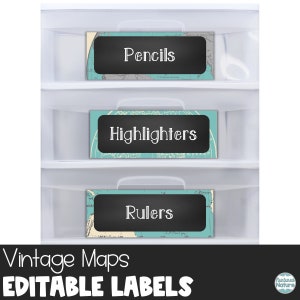 Classroom Labels Editable, Vintage Maps, Travel Theme, Chalkboard ...