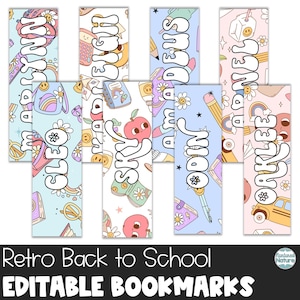 Editable Name Bookmarks, Back to School Gift for Students, Retro ...