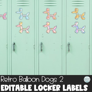 Editable Name Tags for School, Retro Balloon Dog, Cubby Tags, Editable ...