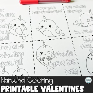 Narwhal Coloring Page Valentine Cards for Kids Classroom, Narwhal ...