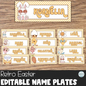 Classroom Name Tags, Easter Decor, Retro Name Plate for Desk, Editable ...