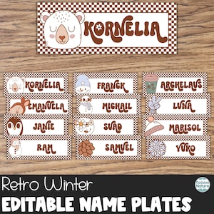 Classroom Name Tags, Winter Classroom Theme, Winter Decor, Retro Name ...