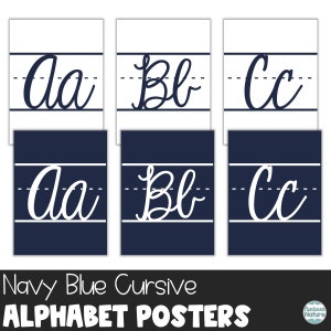 Cursive Alphabet Posters for Classroom, Navy Blue Decorations ...